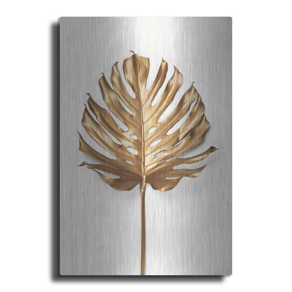 Bay Isle Home Luxe Metal Art 'Monstrea Gold Leaf' By Design Fabr " Monstrea Gold Leaf " by ...